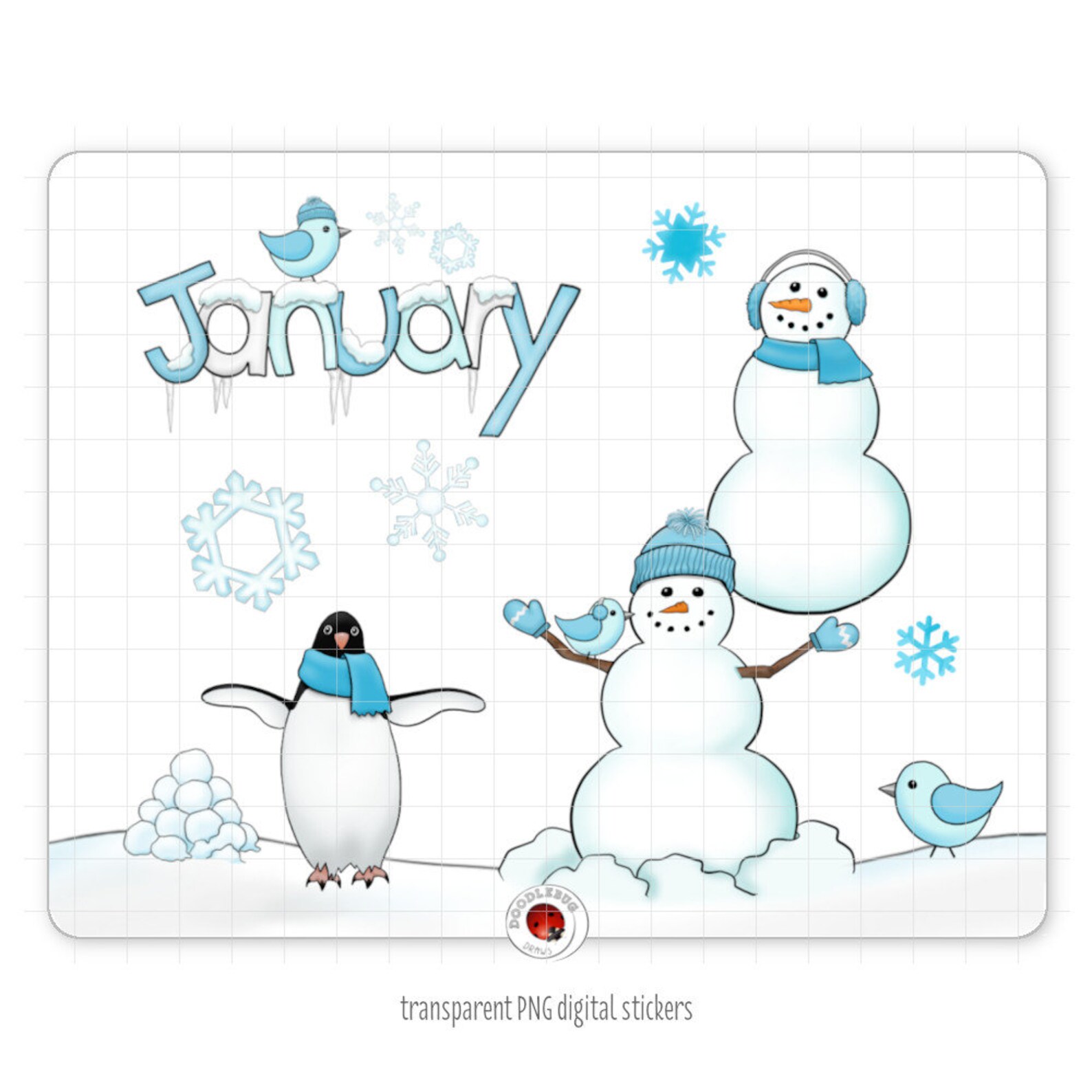 January Digital Planner Stickers - Winter Snowman Calendar Theme (PNG ...