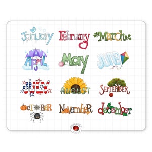Illustrated Month Names Digital Planner Stickers, Goodnotes Stickers ...