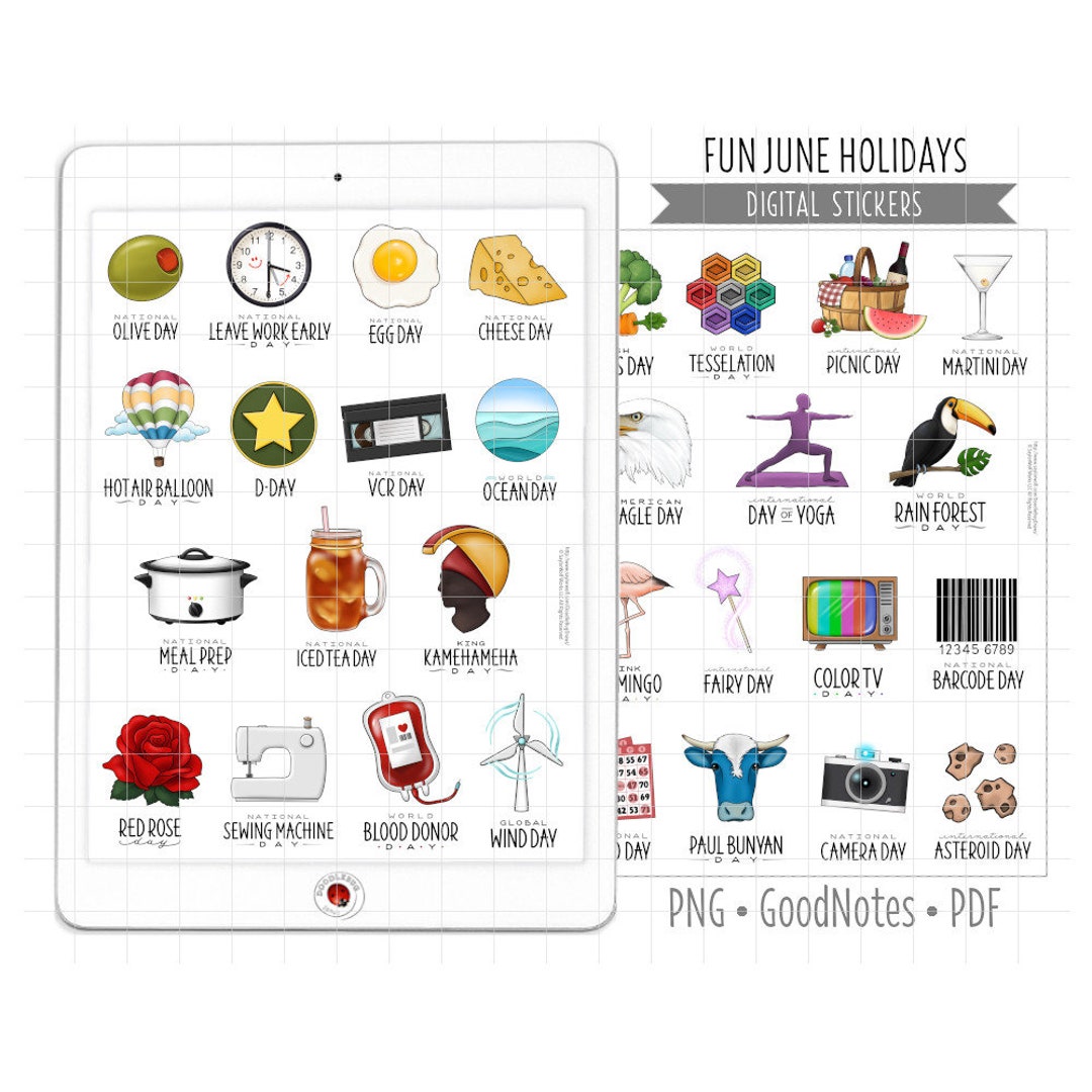 June Wacky Holidays Digital Planner Stickers, Fun National Day ...