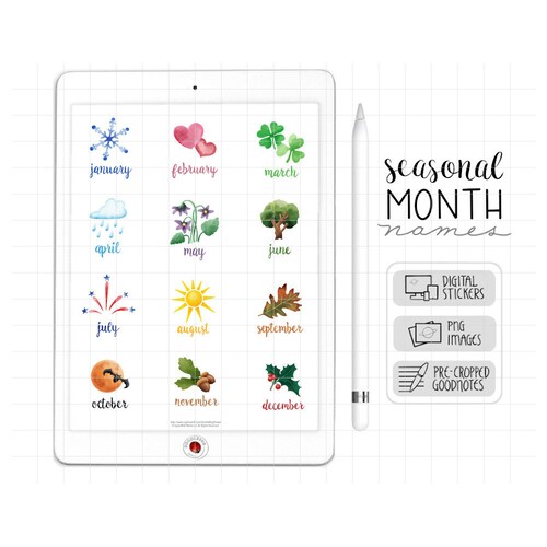 Month Names Digital Planner Stickers Goodnotes Stickers - Etsy