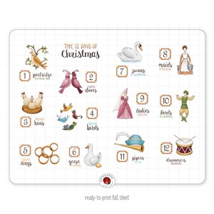 12 Days of Christmas Digital Planner Stickers (goodnotes, PNG, Cricut ...