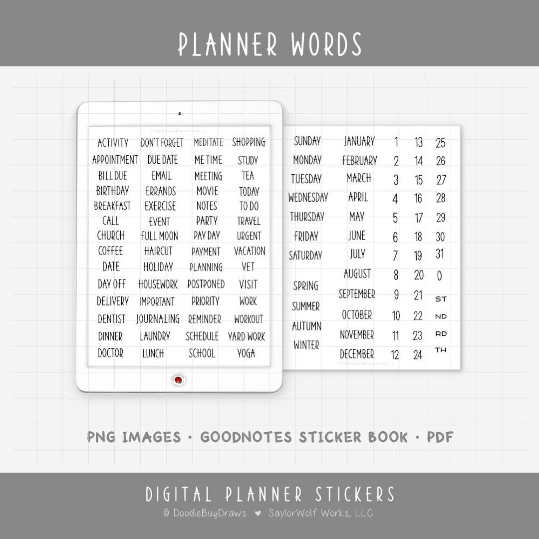 Handwritten Planner Labels Digital Stickers - Months, Dates, Seasons ...