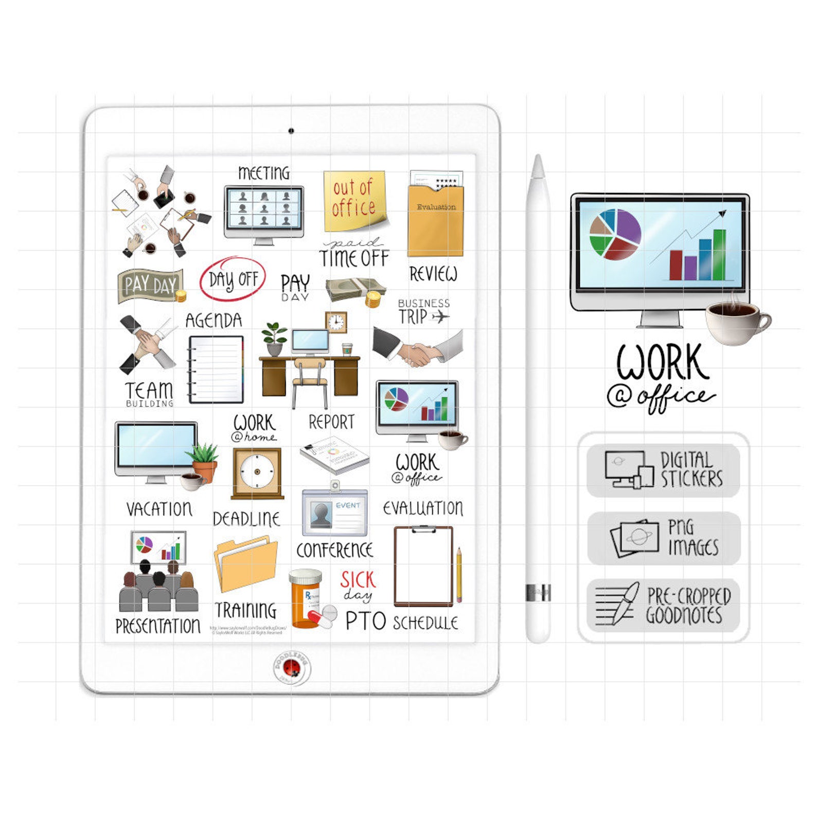 Office Work Digital Planner Stickers Goodnotes Stickers - Etsy
