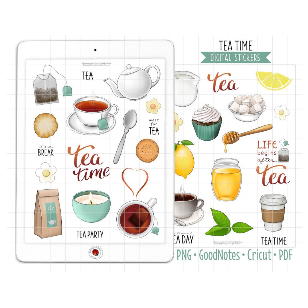 Tea Digital Planner Stickers, Goodnotes Stickers, Pre-cropped PNG ...