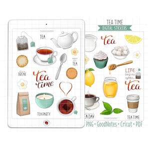 Tea Digital Planner Stickers, Goodnotes Stickers, Pre-cropped PNG ...