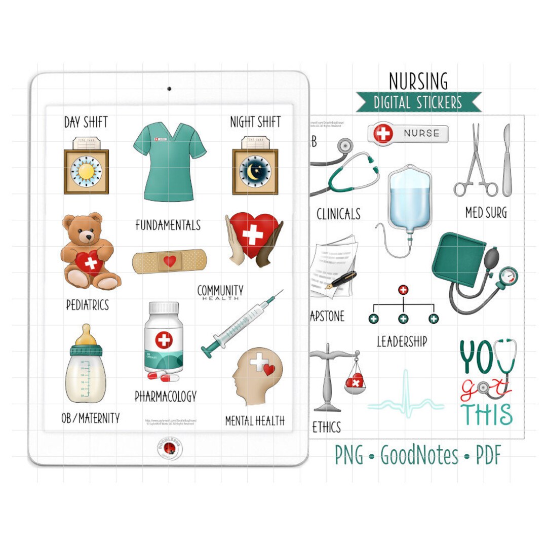 Medical Nurse Digital Planner Stickers, Goodnotes Stickers, Pre-cropped ...