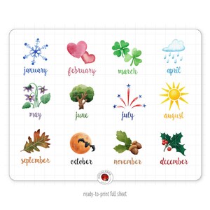 Seasonal Watercolor Month Names Digital Planner Stickers, Goodnotes ...