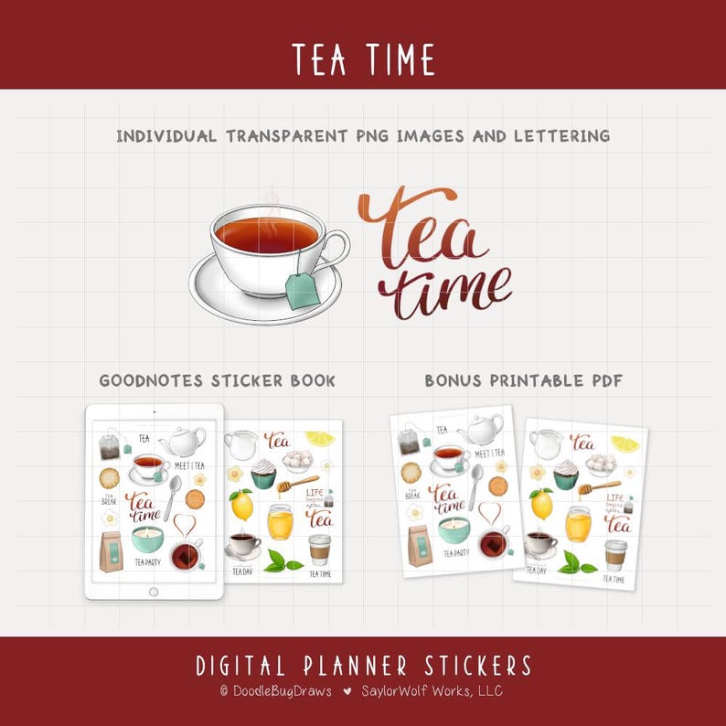 Tea Time Digital Planner Stickers - Cozy Afternoon Tea Icons (PNG ...