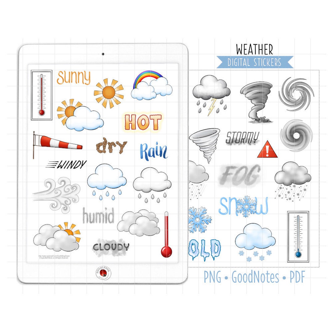 Weather Digital Planner Stickers, Goodnotes Stickers, Pre-cropped PNG ...
