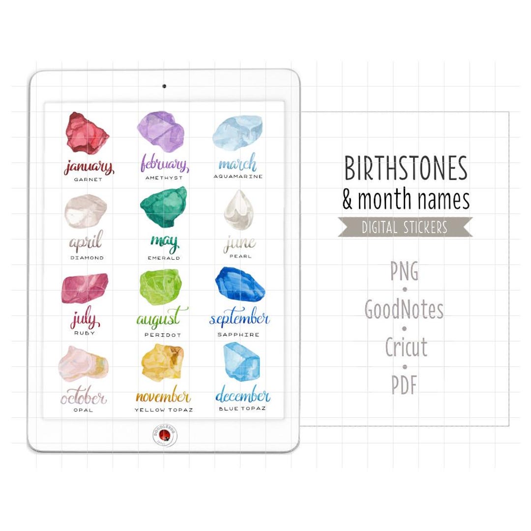 Watercolor Birthstones and Month Names - Birthday Digital Planner ...