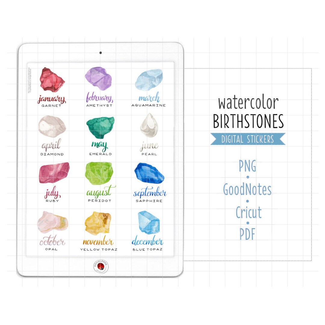 Watercolor Birthstone Month Names Digital Planner Stickers, Goodnotes ...