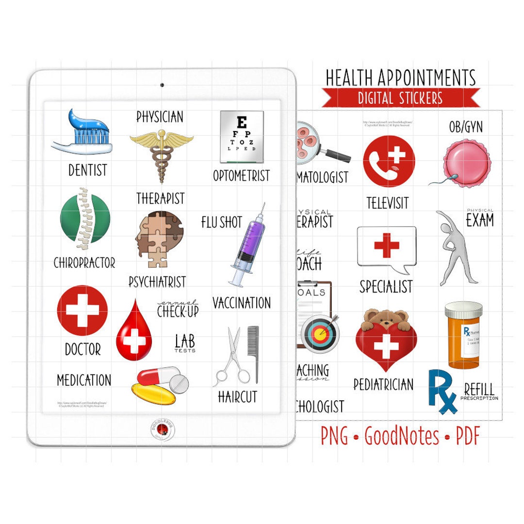 Health Appointments Digital Planner Stickers, Goodnotes Stickers, Pre ...