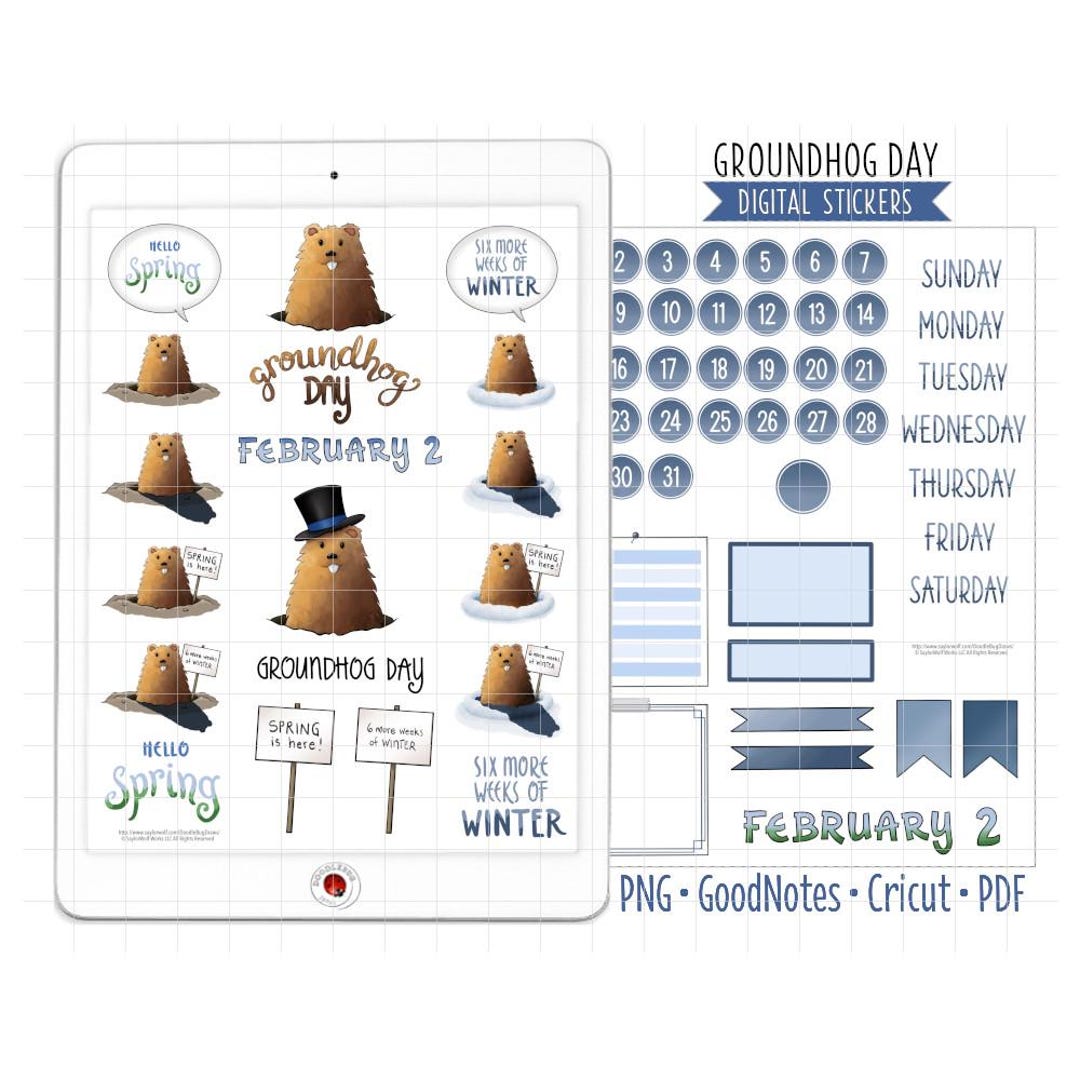 Groundhog Day Digital Planner Stickers - February Calendar Theme ...