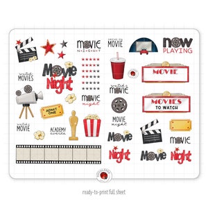 Movie Night Digital Planner Stickers, Goodnotes Stickers, Pre-cropped ...