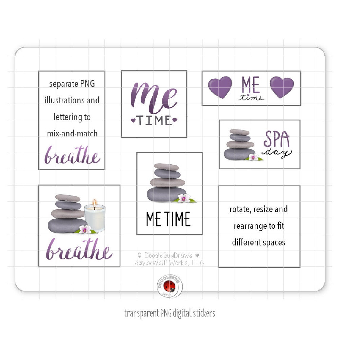 Me Time Digital Planner Stickers - Self Care & Relaxation Icons (PNG ...