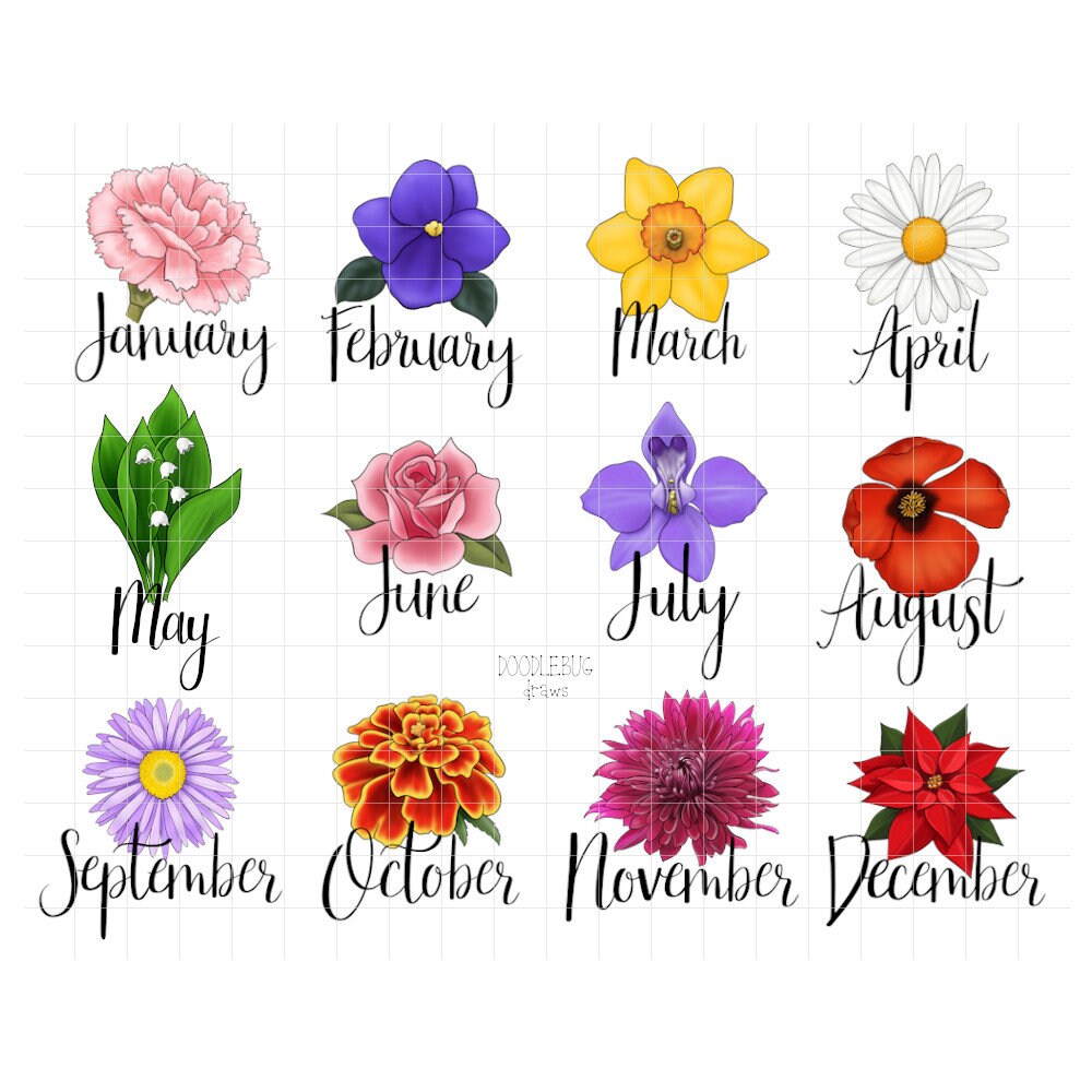 Birth Flowers and Month Names Digital Planner Stickers - Etsy
