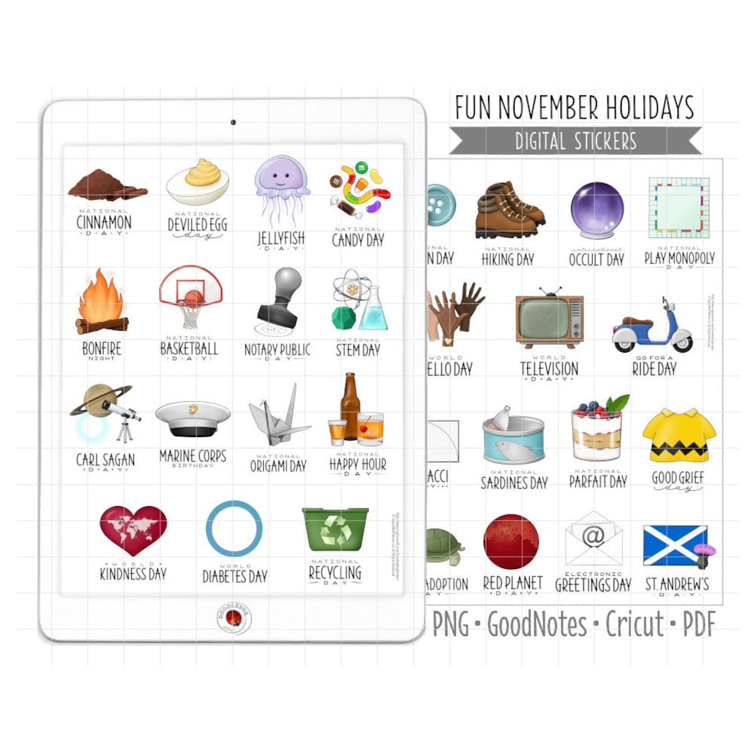 November Wacky Holidays Digital Planner Stickers - National Day Icons ...