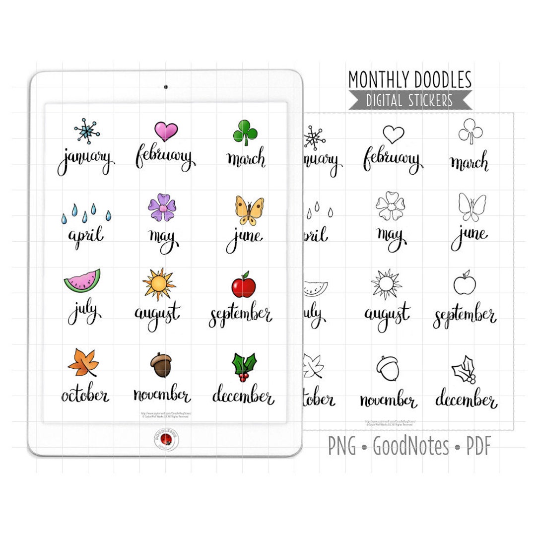 Month Names and Calendar Icons Digital Planner Stickers, Goodnotes ...