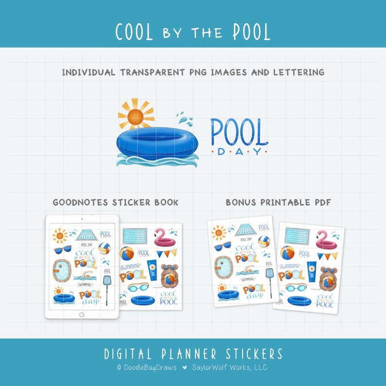 Swimming Digital Planner Stickers - Day at the Pool - Summer Activity ...