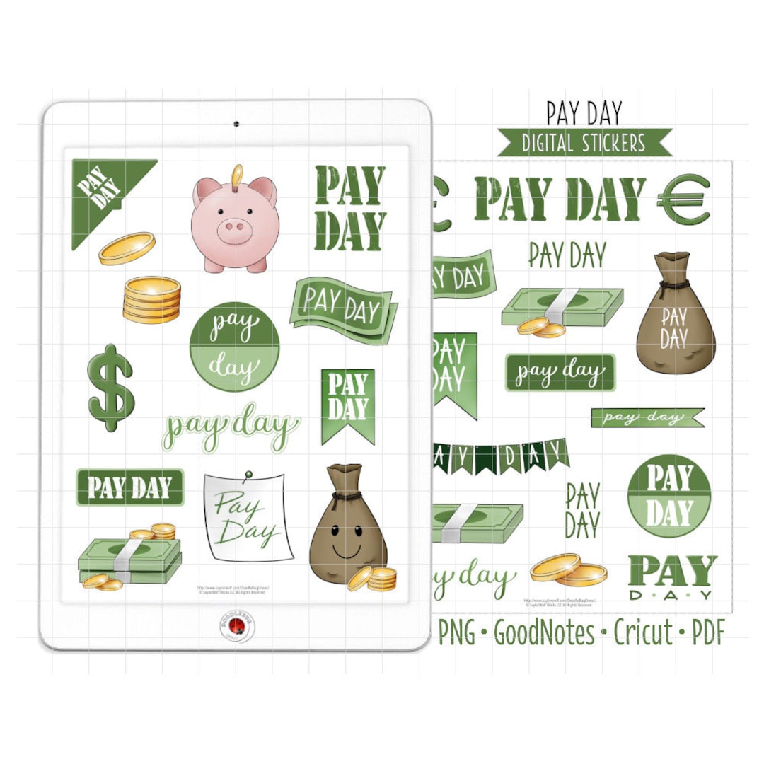 Pay Day Digital Planner Stickers - Money Icons (goodnotes, PNG, Cricut ...
