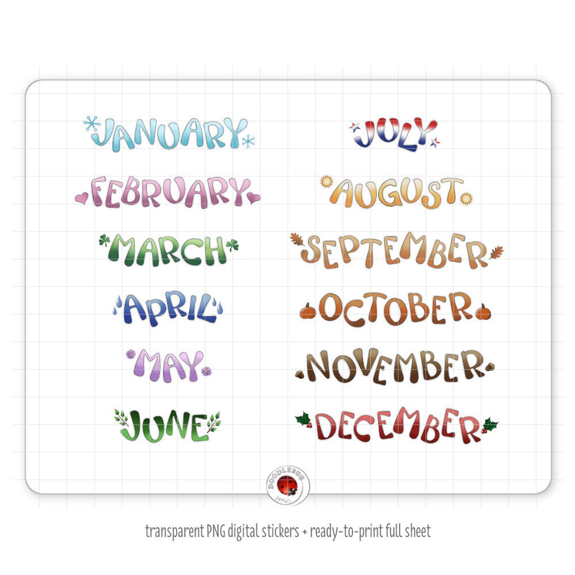 Seasonal Month Names Digital Planner Stickers - Monthly Calendar ...