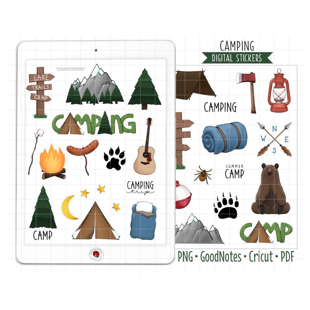 Camping Digital Planner Stickers, Goodnotes Stickers, Pre-cropped PNG ...