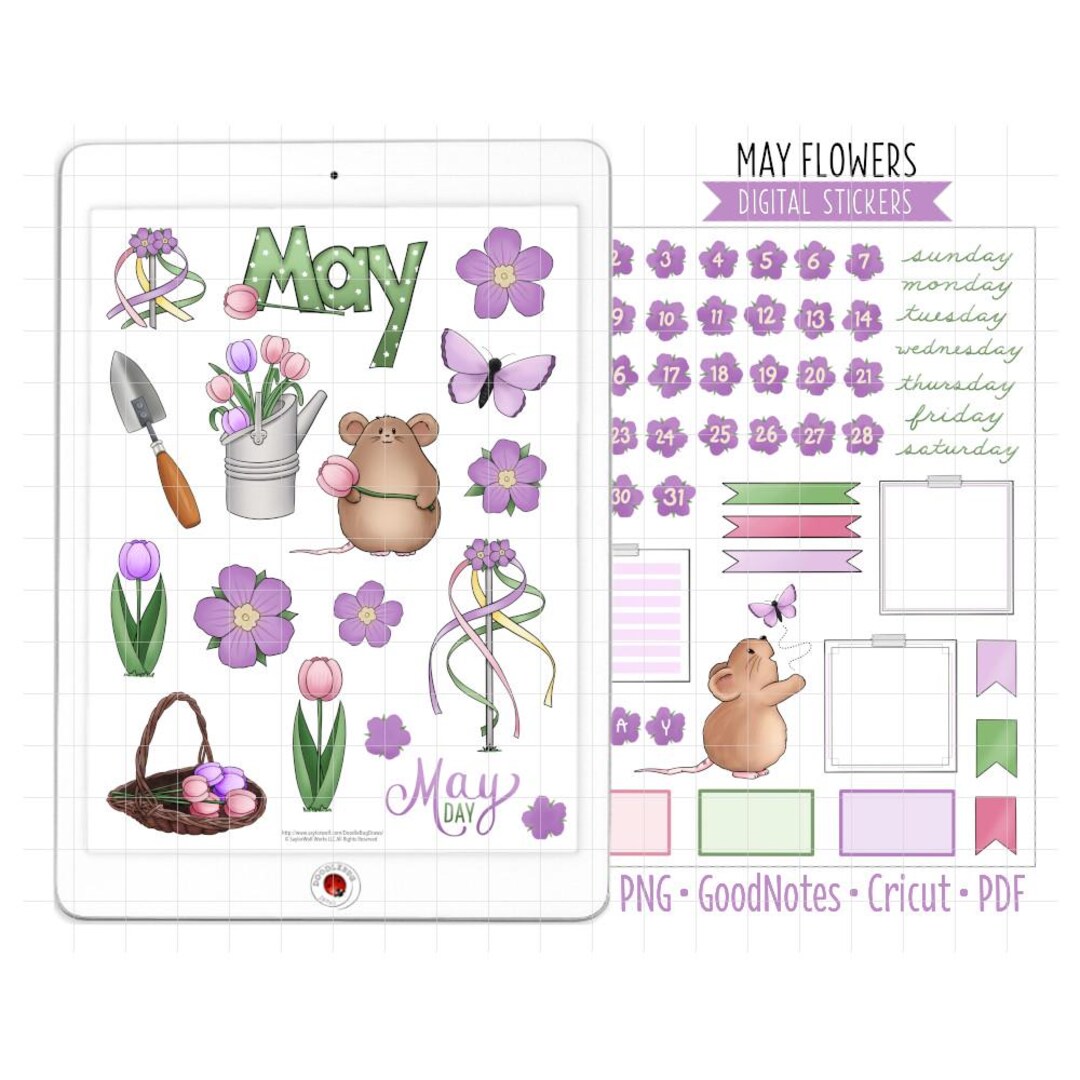 May Flowers Digital Planner Stickers - May Day Calendar Theme ...