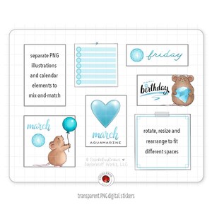 March Birthstone Digital Planner Stickers - Birthday Calendar Theme ...