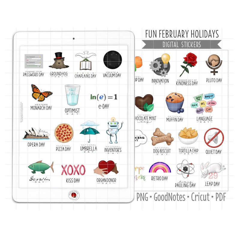 February Wacky Holidays Digital Planner Stickers - National Day Icons ...