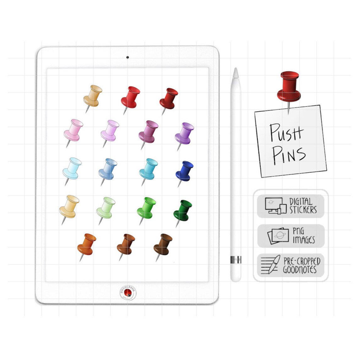 Push Pins Digital Planner Stickers Goodnotes Stickers - Etsy