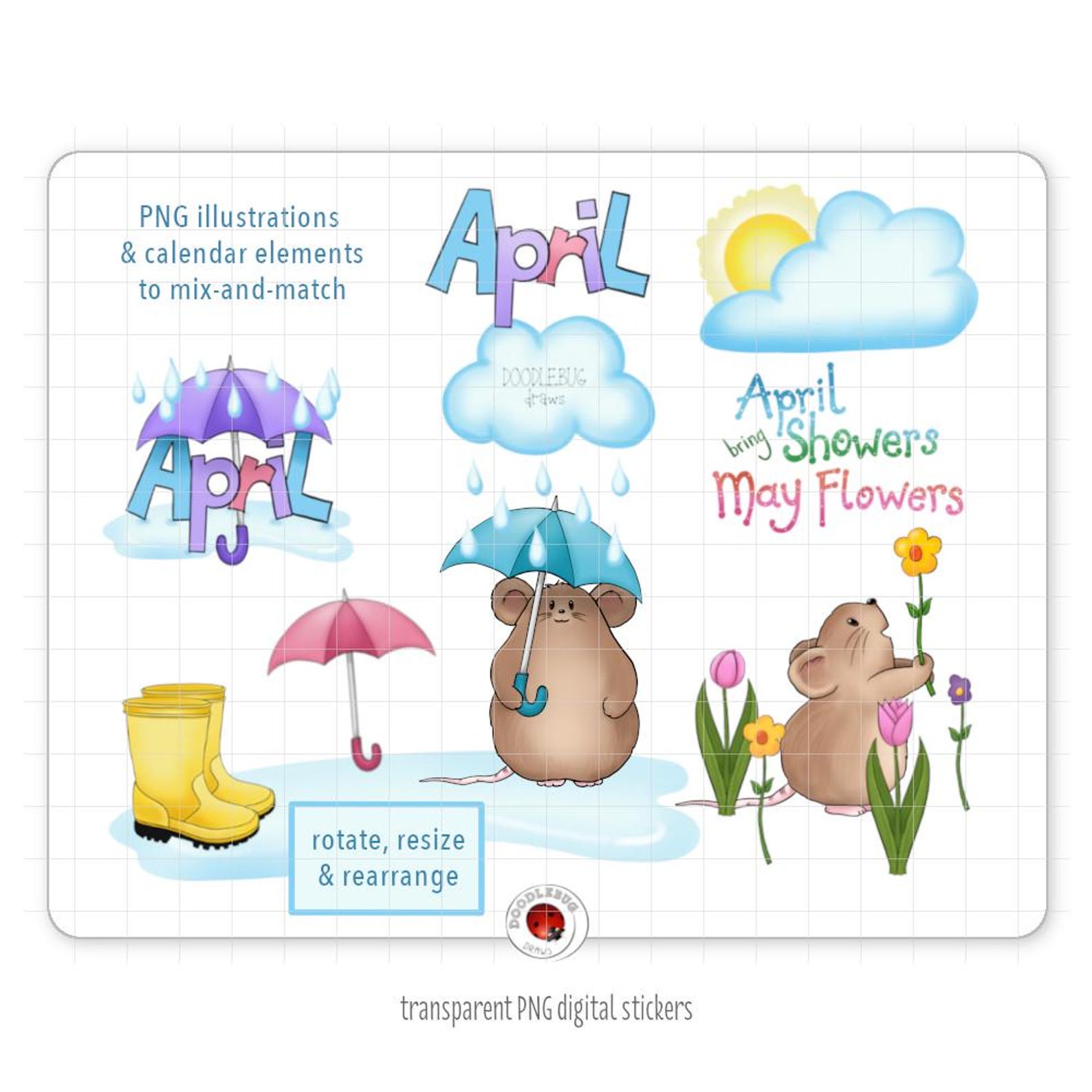 April Showers Digital Planner Stickers - Spring Weather Calendar Theme ...