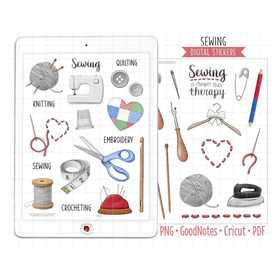 Sewing Digital Planner Stickers, Goodnotes Stickers, Pre-cropped PNG ...