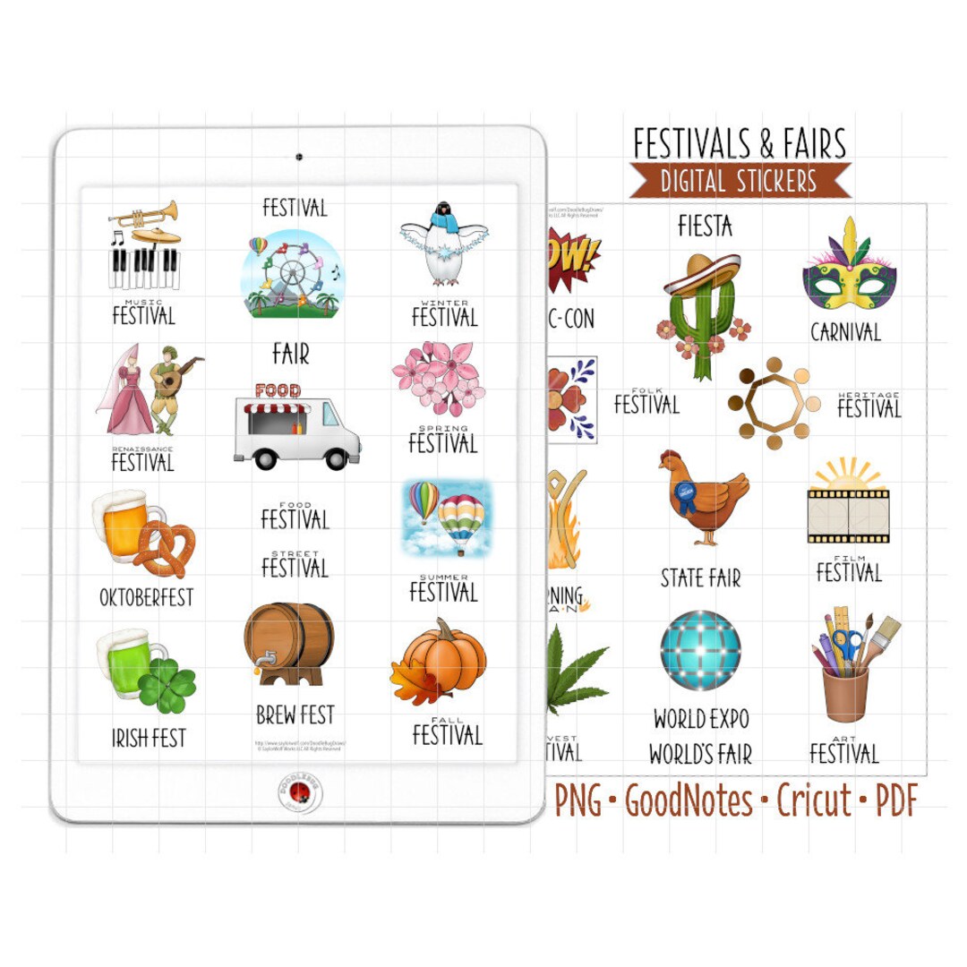 Festivals & Fairs Digital Planner Stickers - Fun Events Calendar Icons ...