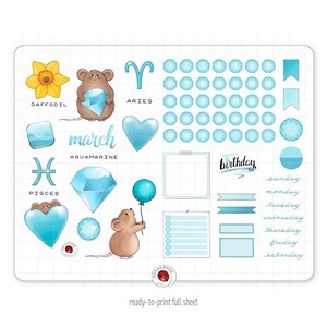 March Birthstone Digital Planner Stickers - Birthday Calendar Theme ...