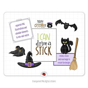 Halloween Witch Digital Planner Stickers, October Monthly Kit ...