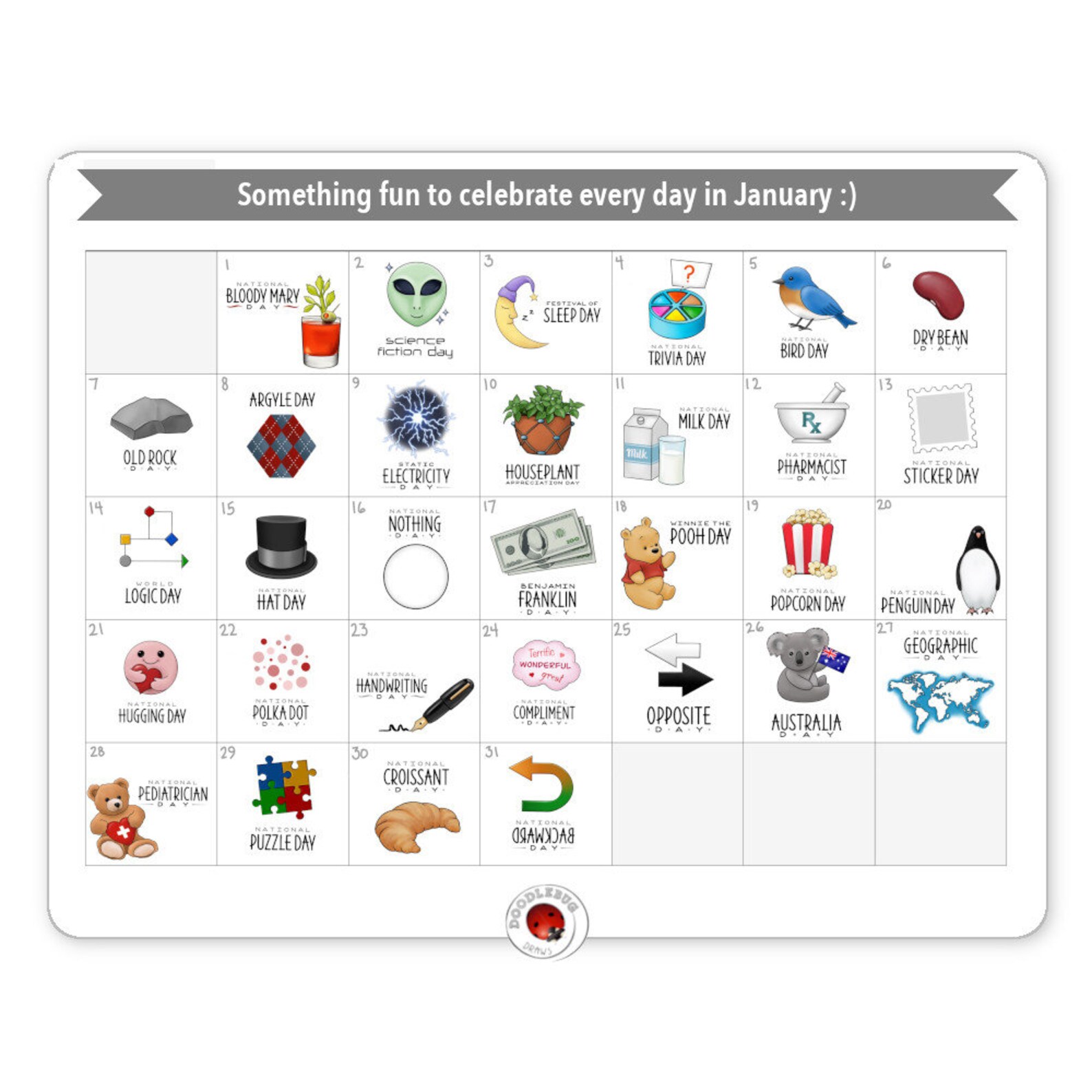January Wacky Holidays Digital Planner Stickers - National Day Icons ...