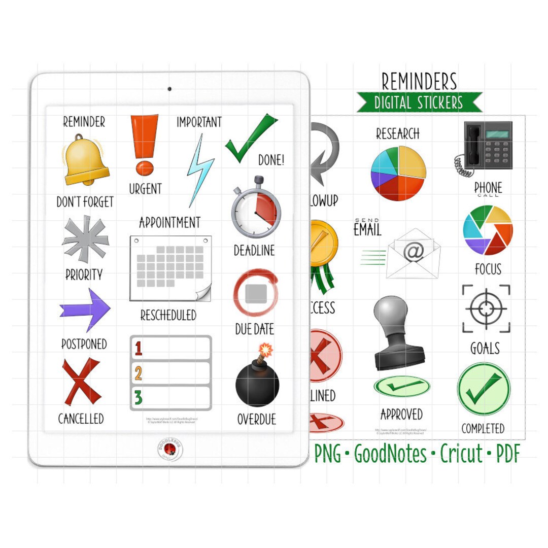 Reminders Digital Planner Stickers - Task Tracking Icons (goodnotes ...