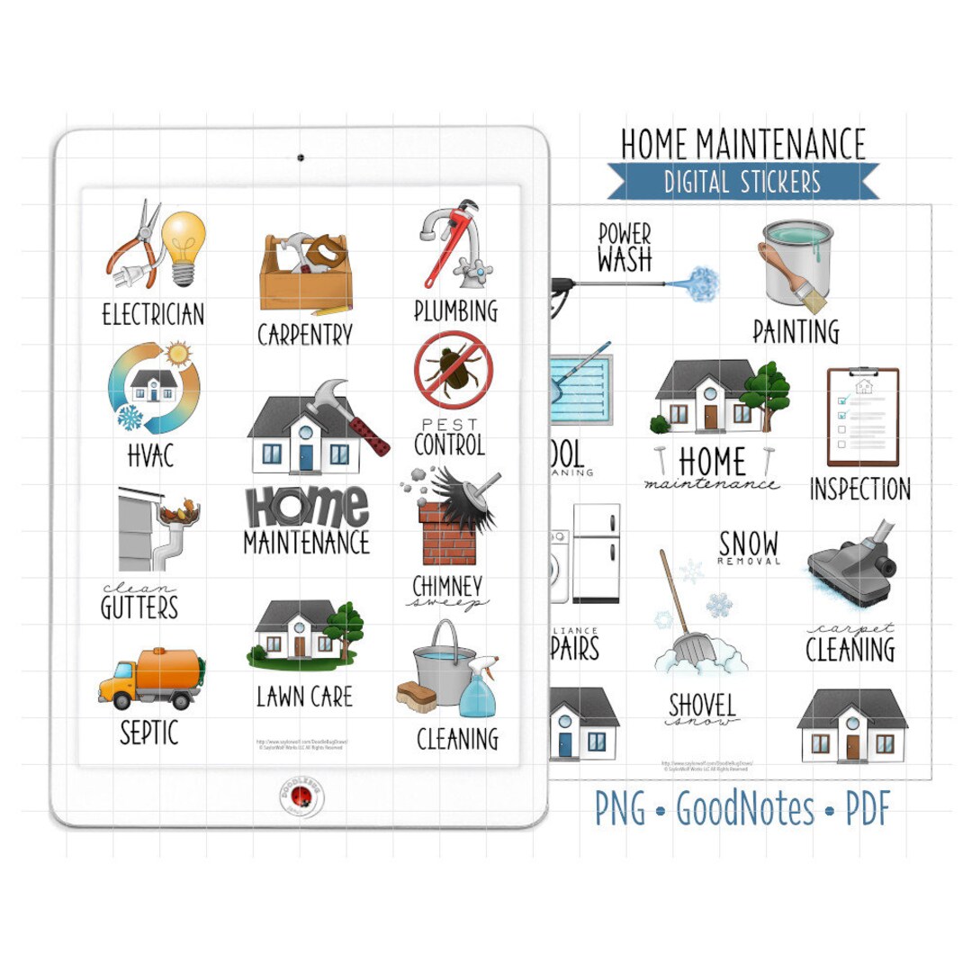 Home Maintenance Digital Planner Stickers, Goodnotes Stickers, Pre ...