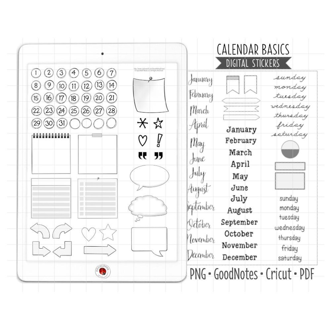 Calendar Basics Monthly Digital Planner Stickers - Minimalist Theme ...