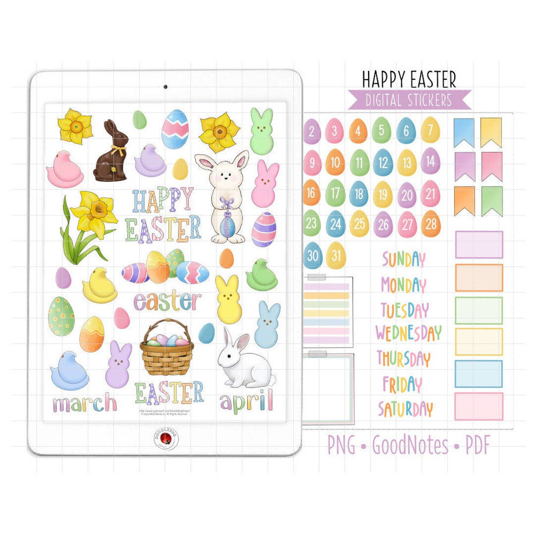 Easter Digital Planner Stickers Monthly Kit, Spring Goodnotes Stickers ...