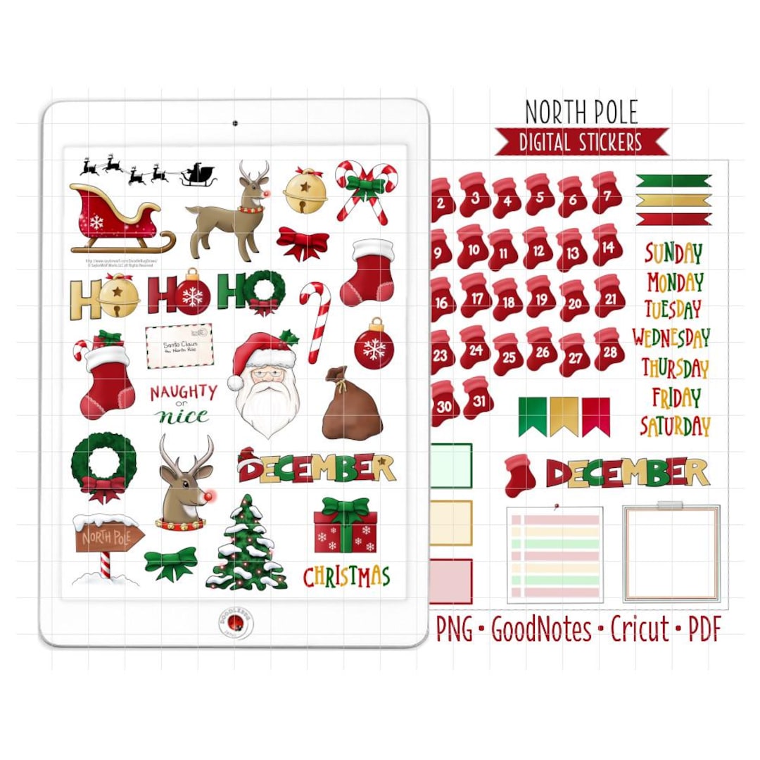 Christmas Digital Planner Stickers - North Pole December Calendar Theme ...
