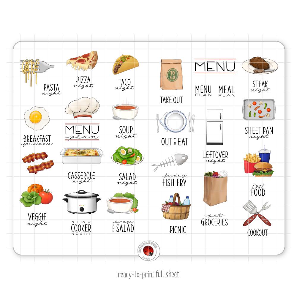 Meal Planning Digital Planner Stickers - Menu, Groceries, Food Icons ...