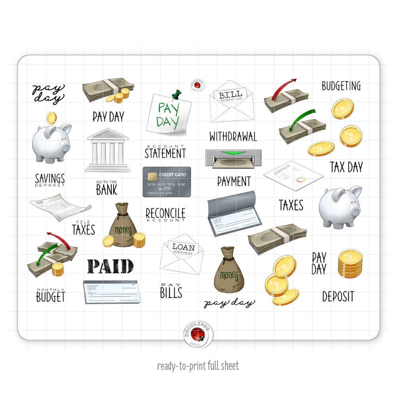 Money Digital Planner Stickers - Pay Day, Bills & Budgeting Icons ...