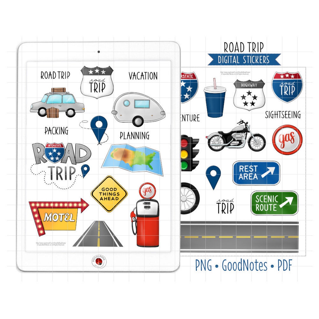 Road Trip Digital Planner Stickers, Goodnotes Stickers, Pre-cropped PNG ...