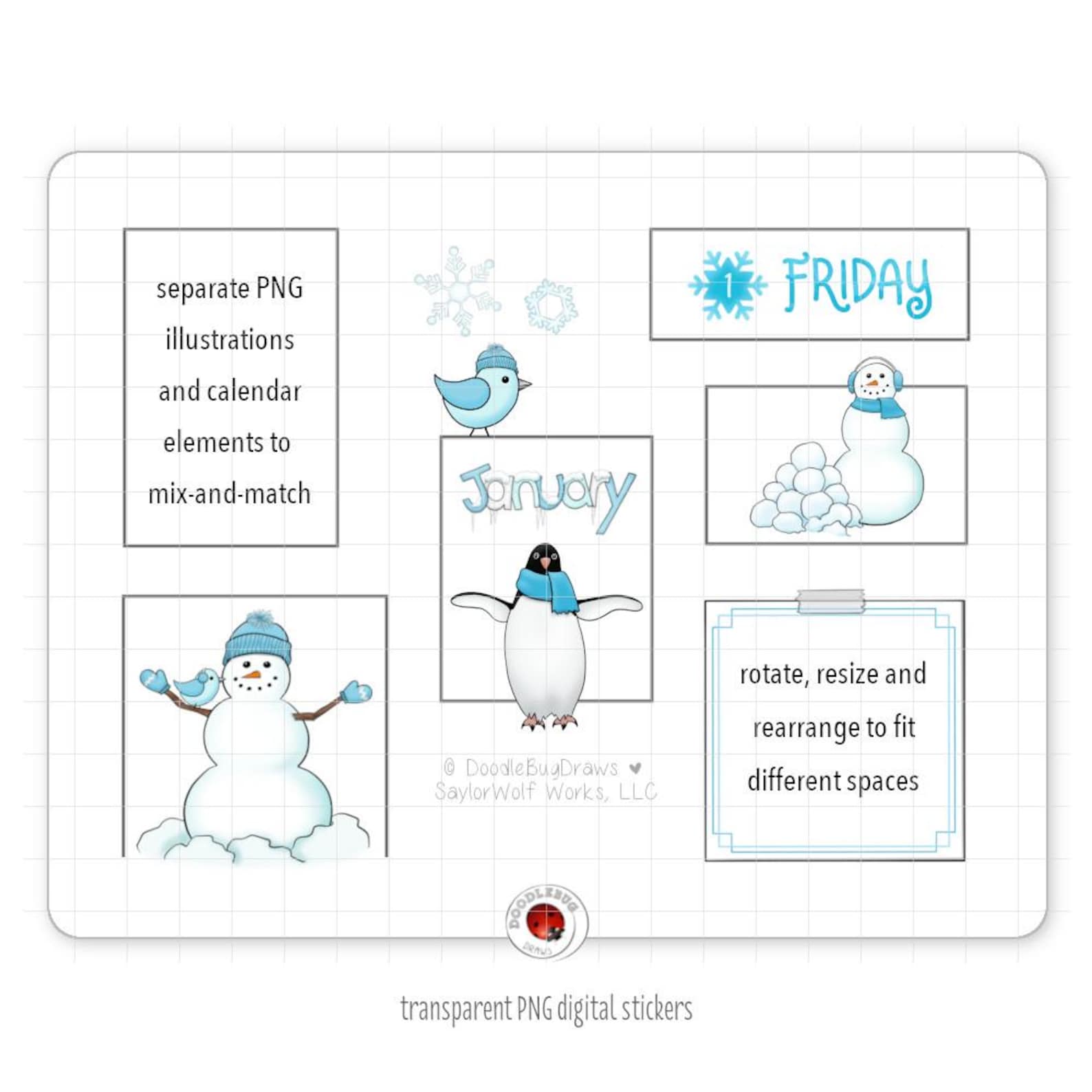 January Digital Planner Stickers - Winter Snowman Calendar Theme ...