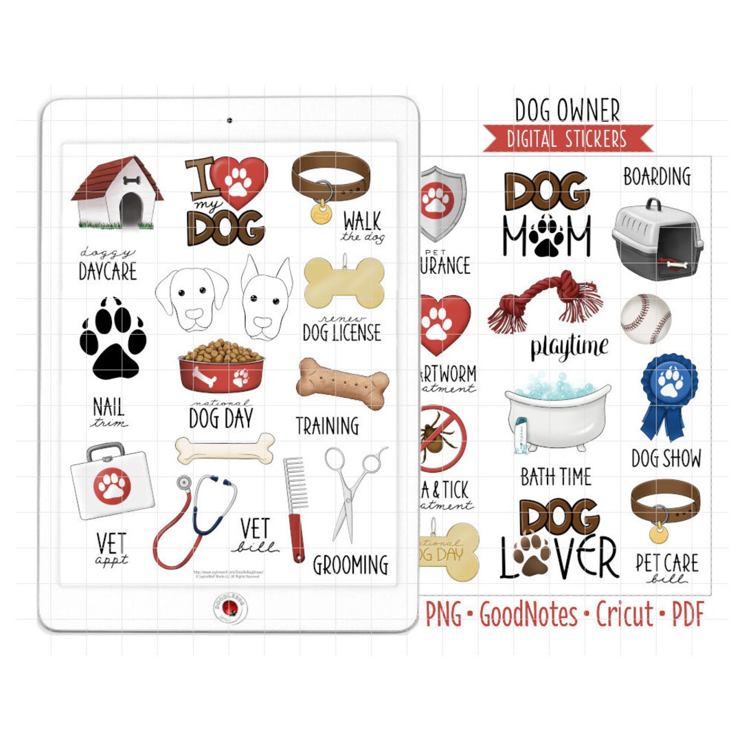 Dog Owner Digital Planner Stickers, Goodnotes Stickers, Pre-cropped PNG ...