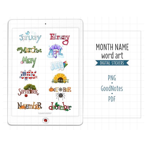 Monthly Names Digital Stickers Month Names Digital - Etsy