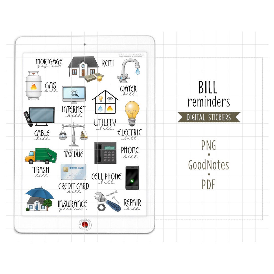 Bill Reminders Digital Planner Stickers Goodnotes Stickers - Etsy