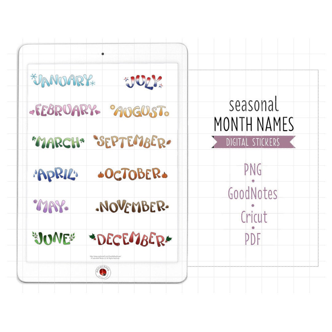 Seasonal Month Names Digital Planner Stickers - Monthly Calendar ...