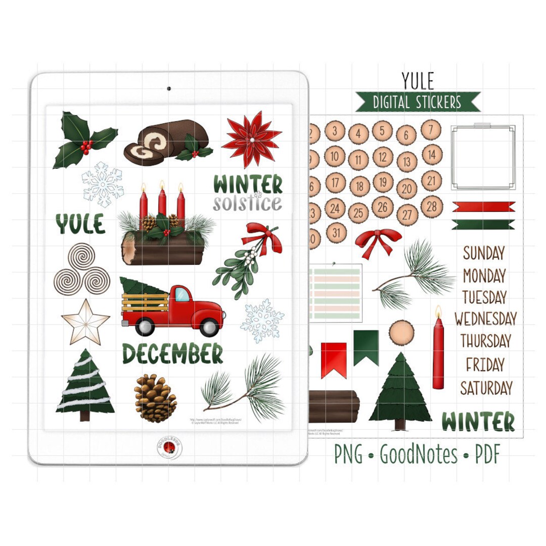 Yule Digital Planner Stickers, December Monthly Kit, Goodnotes Stickers ...